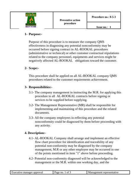 Preventive Action Procedure 8 5 3 Pdf Business