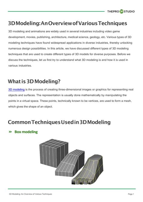 Overview On Various Types Of 3d Modeling Techniques Pdf
