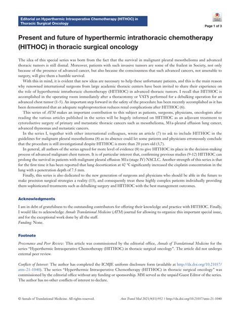 Pdf Present And Future Of Hyperthermic Intrathoracic Chemotherapy Hithoc In Thoracic
