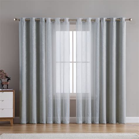 Vcny Home Modern 4 Piece Leaf Blackout Sheer Curtain Set