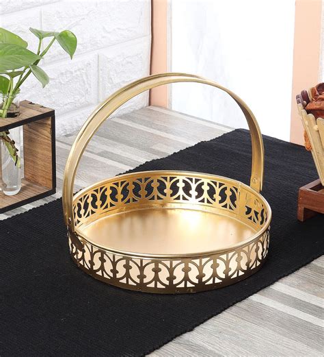 Buy Summer Collection Gold Iron Round Shape Serving Tray At 60 Off By
