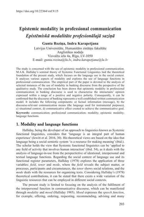 Pdf Epistemic Modality In Professional Communication