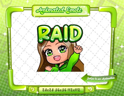 Animated Static Emote Green Chibi Raid Animated Brown Haired Emote Raid Emote Green Raid