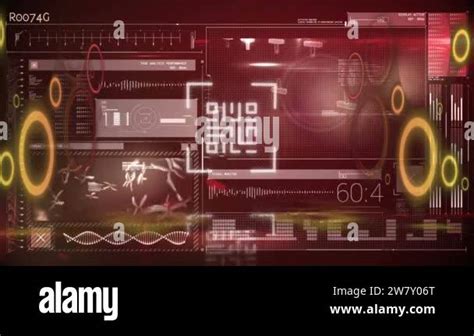 Digital Animation Of Glowing Qr Code And Neon Circles Over Digital Interface With Data