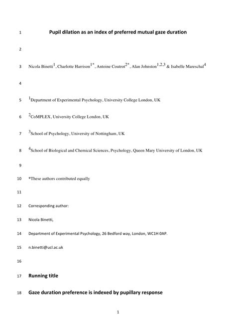Pdf Individual Differences In Preference For Mutual Gaze Duration