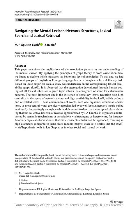 Pdf Navigating The Mental Lexicon Network Structures Lexical Search