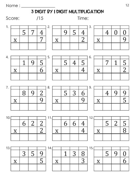 3 Digit By 1 Digit Multiplication With Grid Worksheets Multiplication