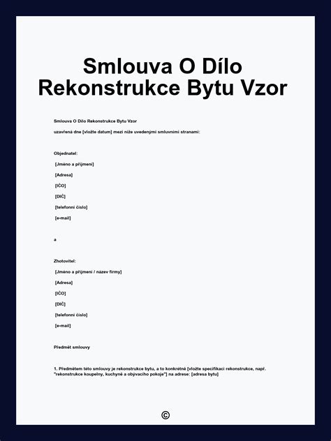 Smlouva O D Lo Rekonstrukce Bytu Vzor