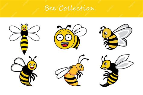 귀여운 만화 벌 세트 색 배경에 고립 된 터 일러스트레이션 프리미엄 벡터