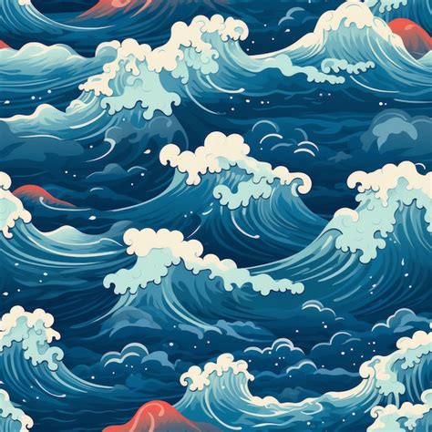 Premium Ai Image Sea Tsunami Wave Seamless Pattern Wavy Cool Generate Ai