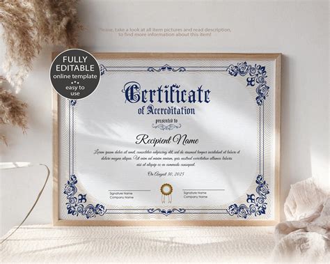 Editable Certificate Of Accreditation Template Printable Certificate Template Corporate Award