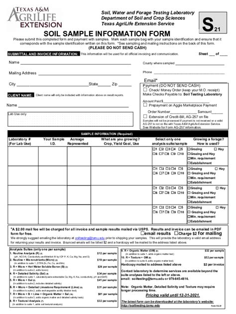 Fillable Online Plantforage Sample Information Form Soil Fax