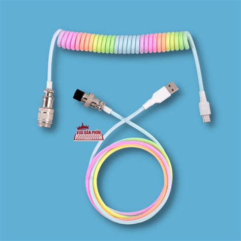 Dây cáp bàn phím cơ usb type C lò xo xoắn dây dù Polyethylene cao cấp dài 3m trục nối kim