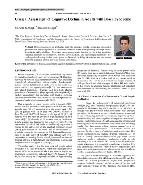 Pdf Clinical Assessment Of Cognitive Decline In Adults With Down Syndrome