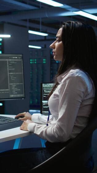 Vertical Team Of Technicians In Data Center Designing Implementing And