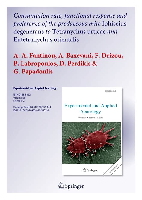 Pdf Consumption Rate Functional Response And Preference Of The Predaceous Mite Iphiseius
