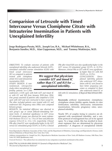 Pdf Comparision Of Letrozole With Timed Intercourse Versus Clomiphene Citrate With
