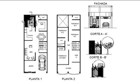 Two Level House Elevation Section Floor Plan And Auto Cad Details Dwg