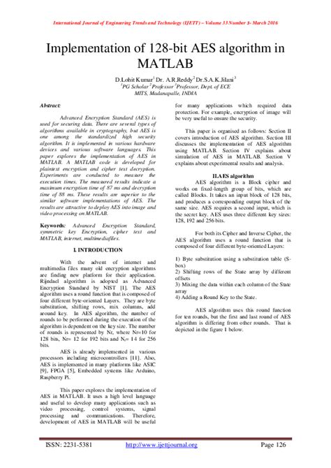 Pdf Implementation Of 128 Bit Aes Algorithm In Matlab