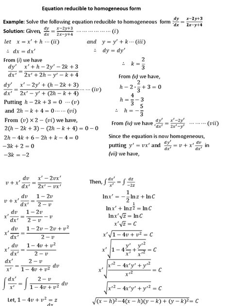 Equation Reducible To Homogeneous Differential Equation Pdf