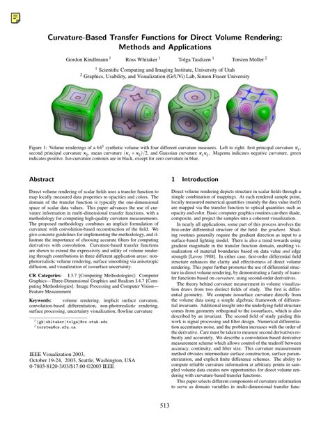 PDF Curvature Based Transfer Functions For Direct Volume Rendering Methods And Applications