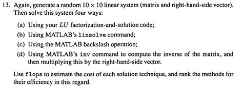 Solved Again Generate A Random X Linear System Chegg