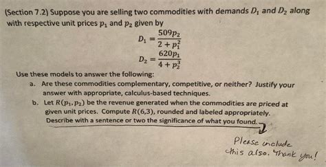Solved Section 7 2 Suppose You Are Selling Two Commodities