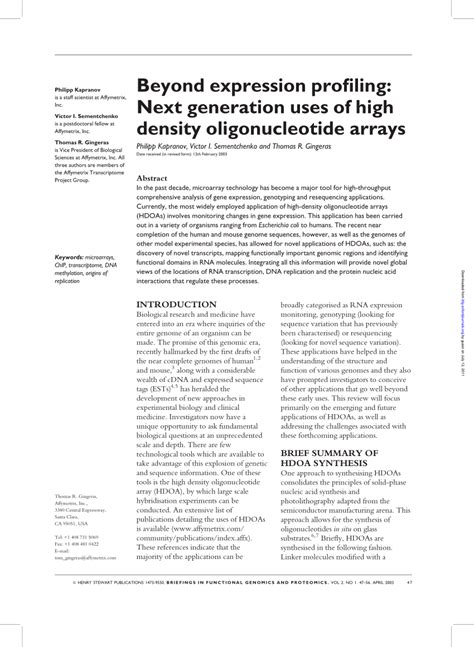 Pdf Beyond Expression Profiling Next Generation Uses Of High Density Oligonucleotide Arrays