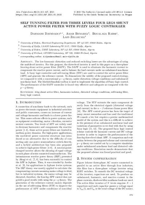 pdf self tunning filter for three levels four legs shunt active power