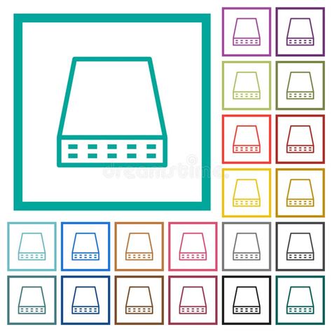 Computer Data Storage Outline Flat Color Icons With Quadrant Frames Stock Vector Illustration