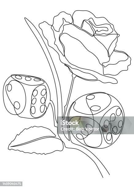 주사위가있는 장미 꽃의 연속 라인 얇은 선 그림 벡터 개념입니다 윤곽 그리기 창의적인 아이디어 가능성에 대한 스톡 벡터 아트 및 기타 이미지 Istock