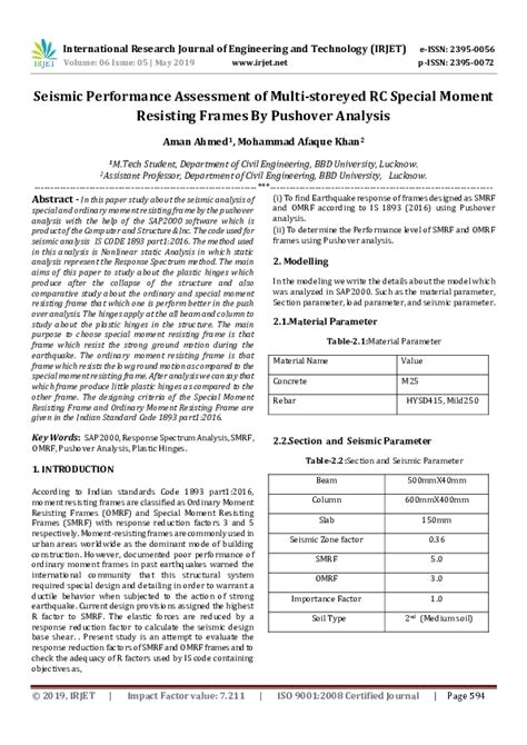 Pdf Seismic Performance Assessment Of Multi Storeyed Rc Special