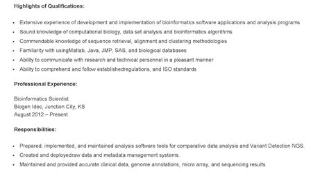 Resume Samples Bioinformatics Scientist Resume Sample