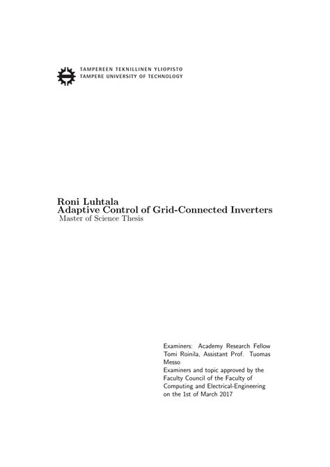 Pdf Masters Thesis Adaptive Control Of Grid Connected Inverters