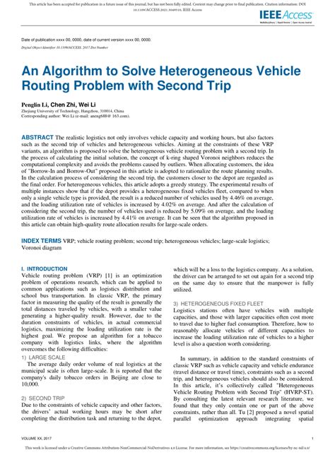 Pdf An Algorithm To Solve Heterogeneous Vehicle Routing Problem With Second Trip
