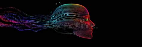 Human Face Dissolving Into Binary Code Representing The Fusion Of Technology And Artificial