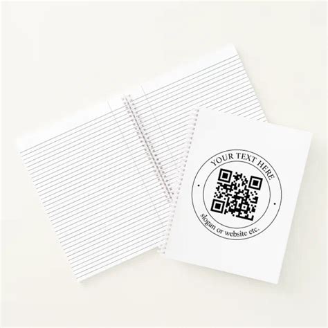 Upload Your Own Qr Code And Customizable Text Notebook Zazzle