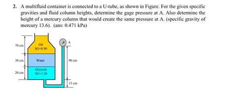 solved a multifluid container is connected to a u tube as