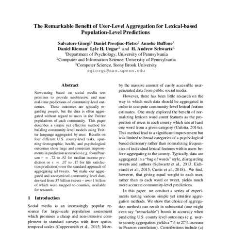 The Remarkable Benefit Of User Level Aggregation For Lexical Based Population Level Predictions