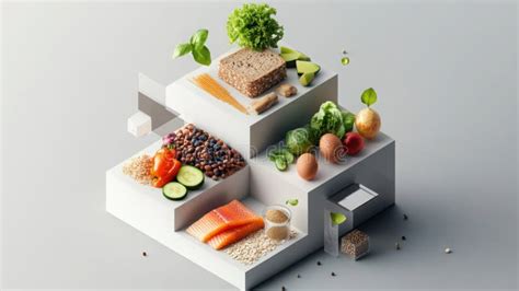 visual representation of a 3d food pyramid showcasing essential food