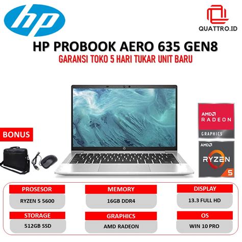 Jual Laptop Hp Probook Aero G Ryzen Ram Gb Ssd Layar Full Hd Shopee