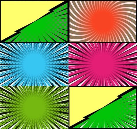 광선 방사형 하프톤 및 점선 효과 팝 아트 스타일이 포함된 만화책 다채로운 프레임 배경 무료 벡터