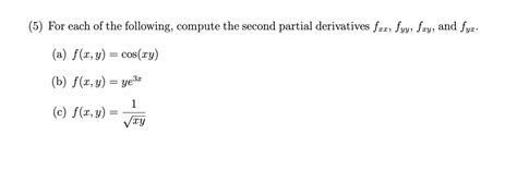solved for each of the following compute the second partial