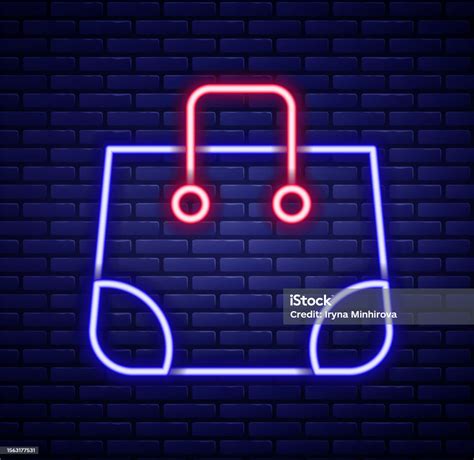 벽돌 벽 배경에 고립 된 빛나는 네온 라인 종이 쇼핑 백 아이콘 패키지 기호입니다 다채로운 개요 개념 벡터 가방에 대한 스톡 벡터 아트 및 기타 이미지 Istock