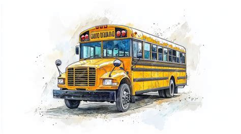 3d Watercolor Yellow School Bus With Bold Outlines Clip Art