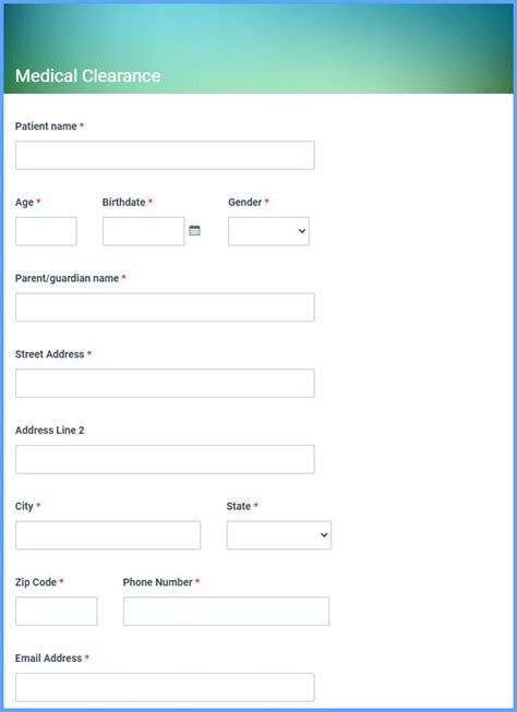 Medical Clearance Form Template Formsite