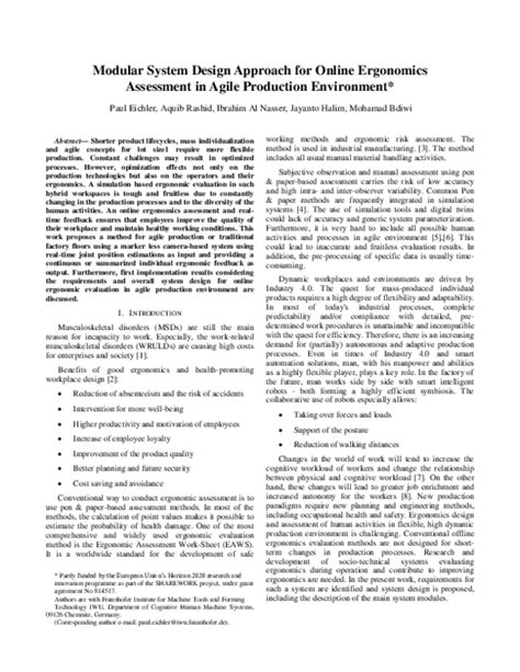 Pdf Modular System Design Approach For Online Ergonomics Assessment In Agile Production