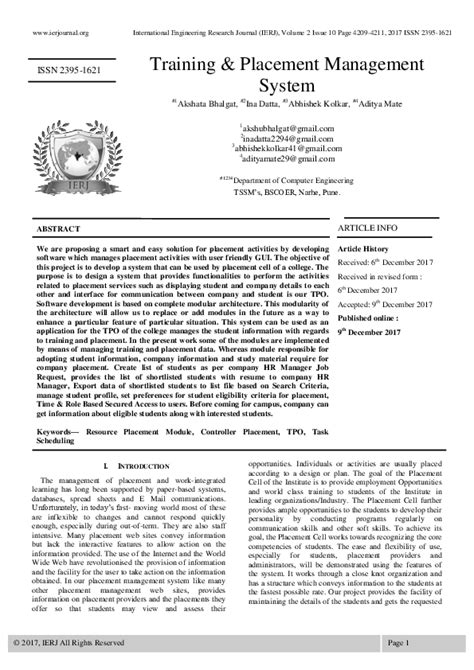 Pdf Training And Placement Management System Abhishek Kolkar