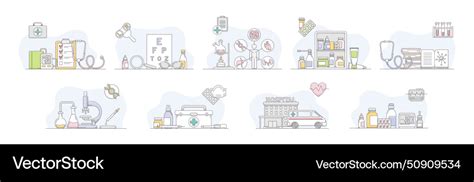 Medicine And Pharmacy Object Medicament Line Vector Image