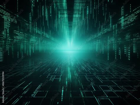 Dark Green Digital Code Matrix With Rows And Columns Of Numbers And